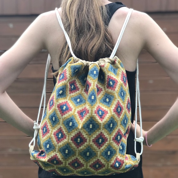Bags | Red And Blue Diamond String Backpack Nwot | Poshmark